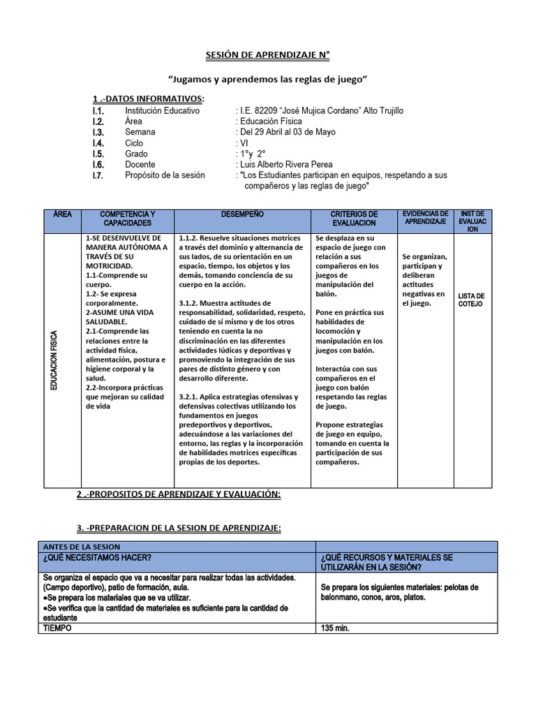 Sesión de Aprendizaje #06 Primero Secundaria Experiencia 01 | PDF | Aprendizaje