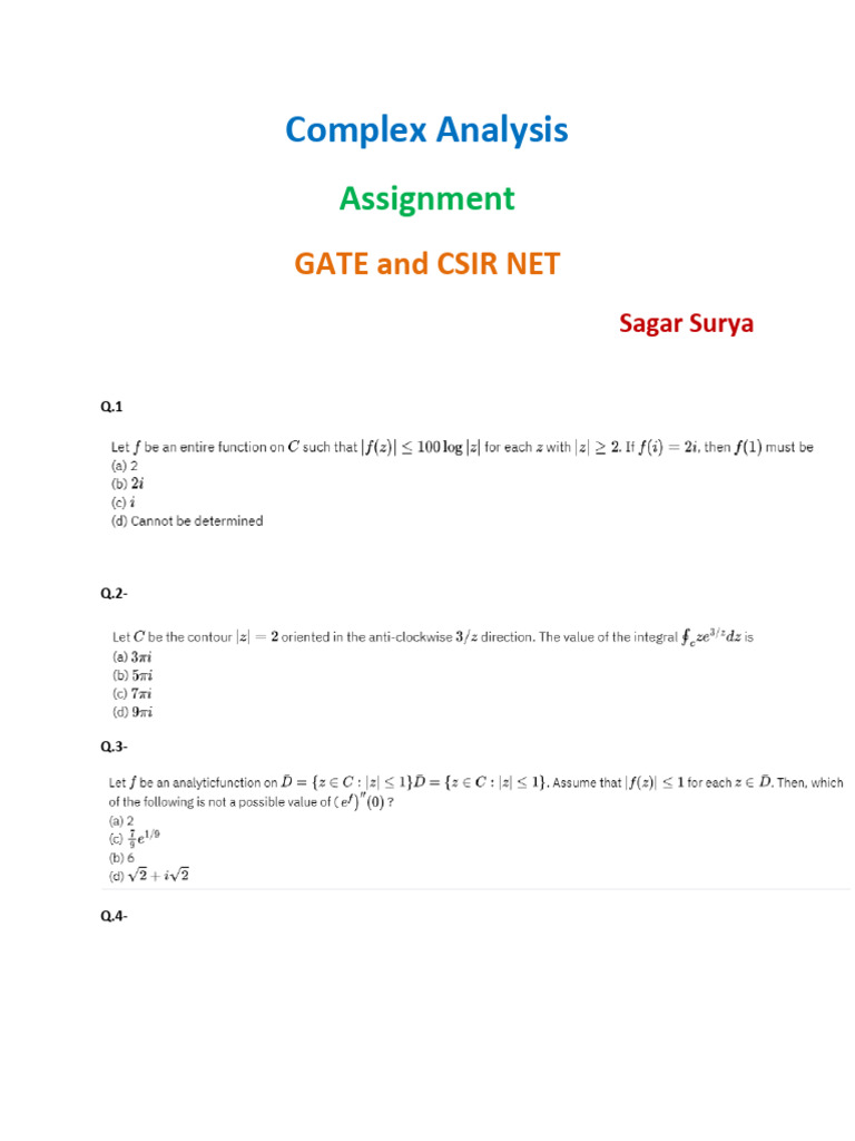 Complex Analysis - GATE, CSIR NET | PDF