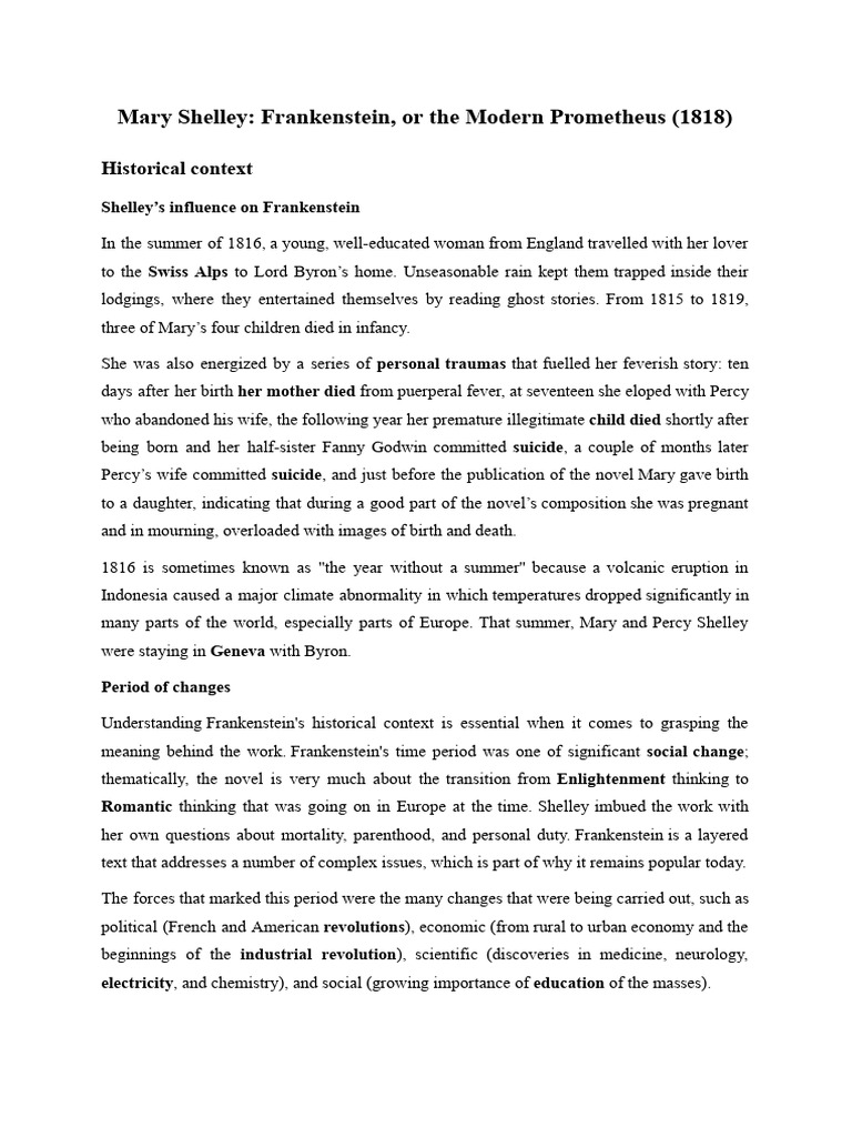 4. Mary Shelley – Frankenstein.docx | PDF | Gothic Fiction | Frankenstein