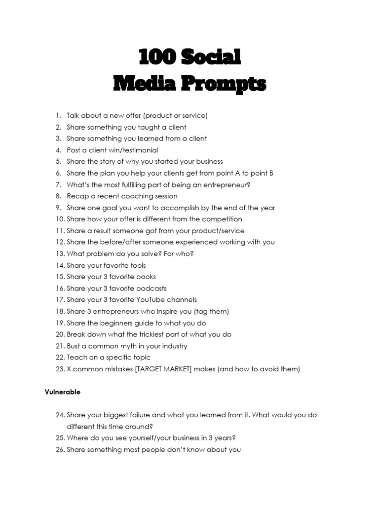 (LEAD MAGNET) 100 Social Media Prompts | PDF | Human Communication ... (LEAD MAGNET) 100 Social Media Prompts | PDF | Human Communication ...