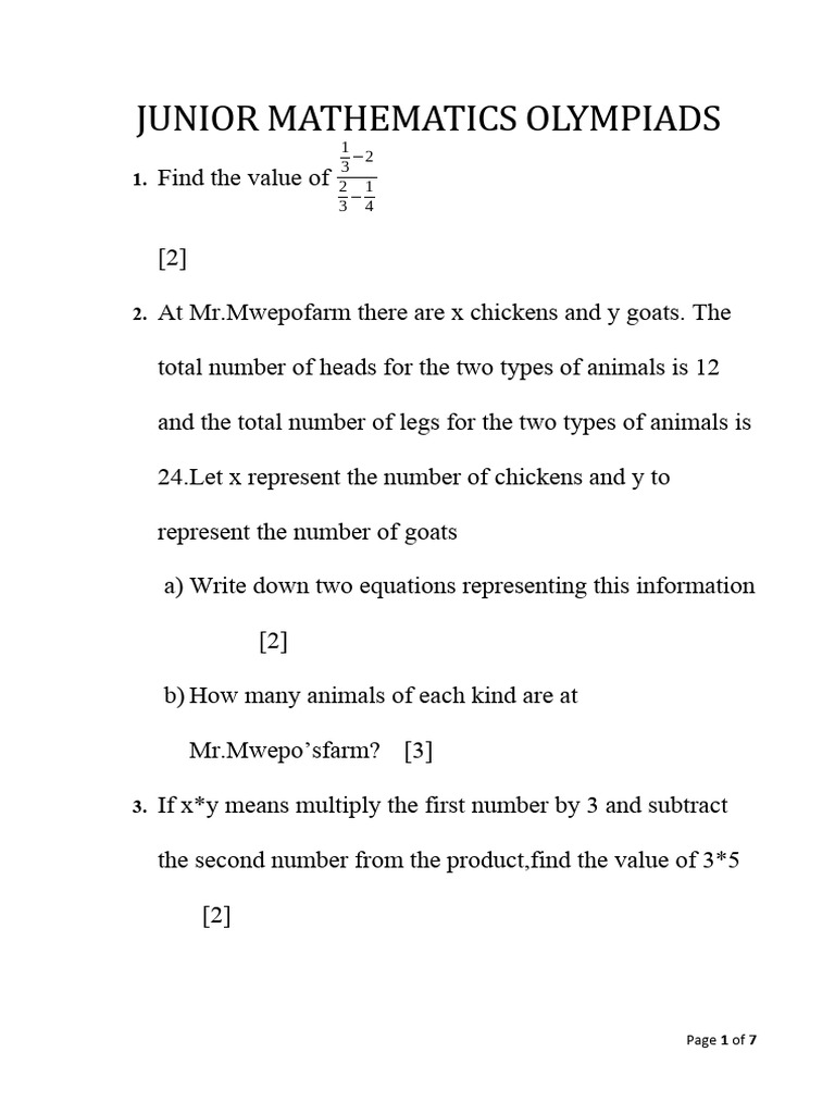 Junior Mathematics Olympiad Questions | PDF | Mathematical Physics ...