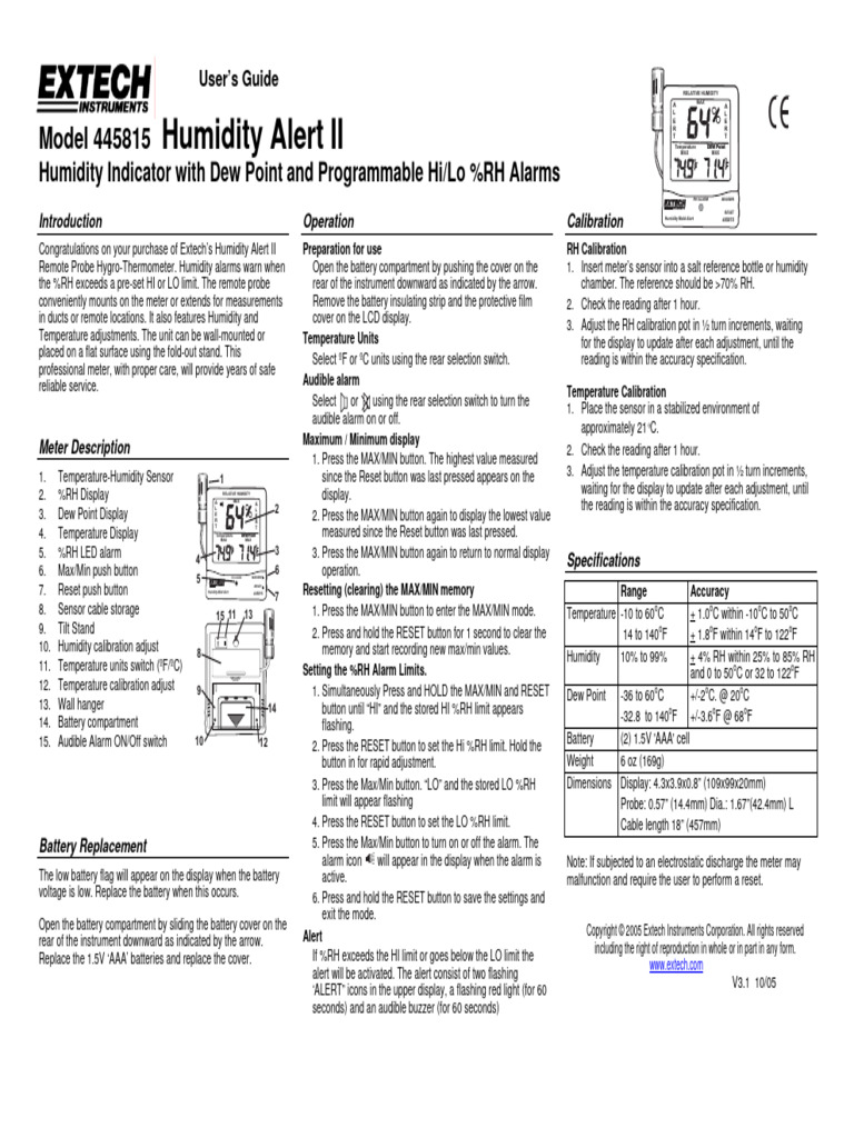 MANUAL TERMOHIGROMETRO | Download Free PDF | Humidity | Calibration