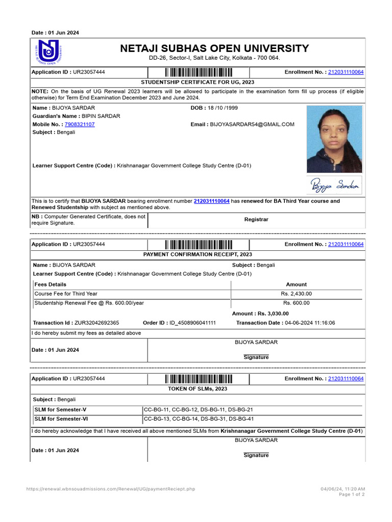 UG Studentship Certificate 2023 | PDF