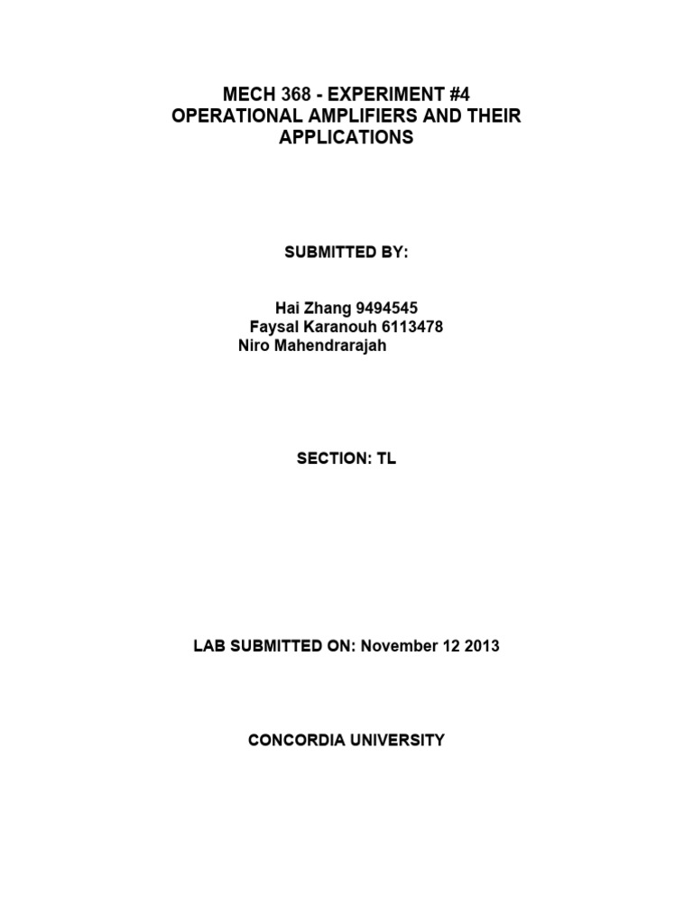 368 Lab4 | PDF | Operational Amplifier | Amplifier