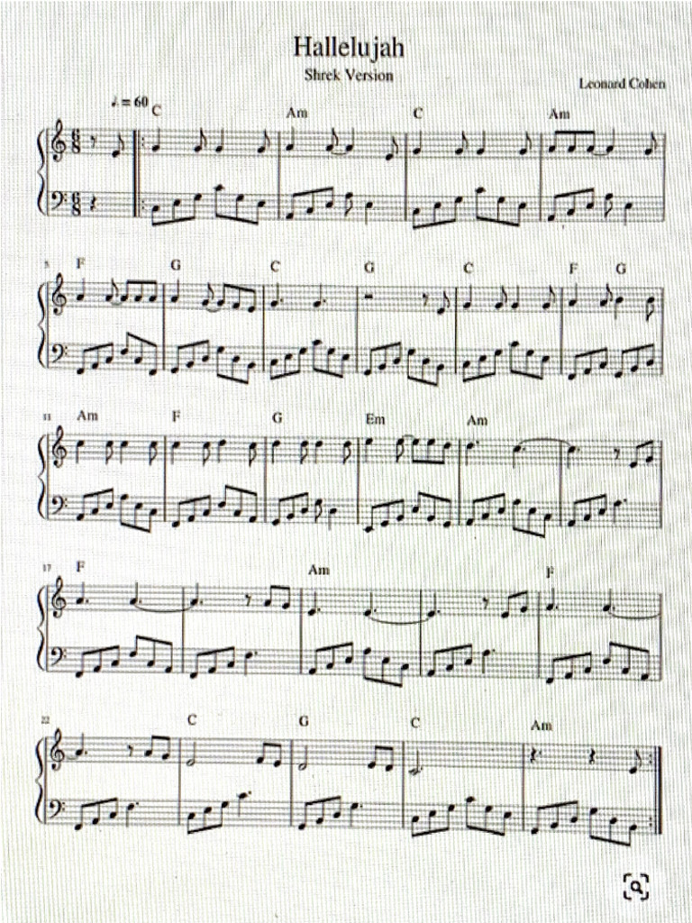 Partitura Hallelujah Shrek Version | PDF