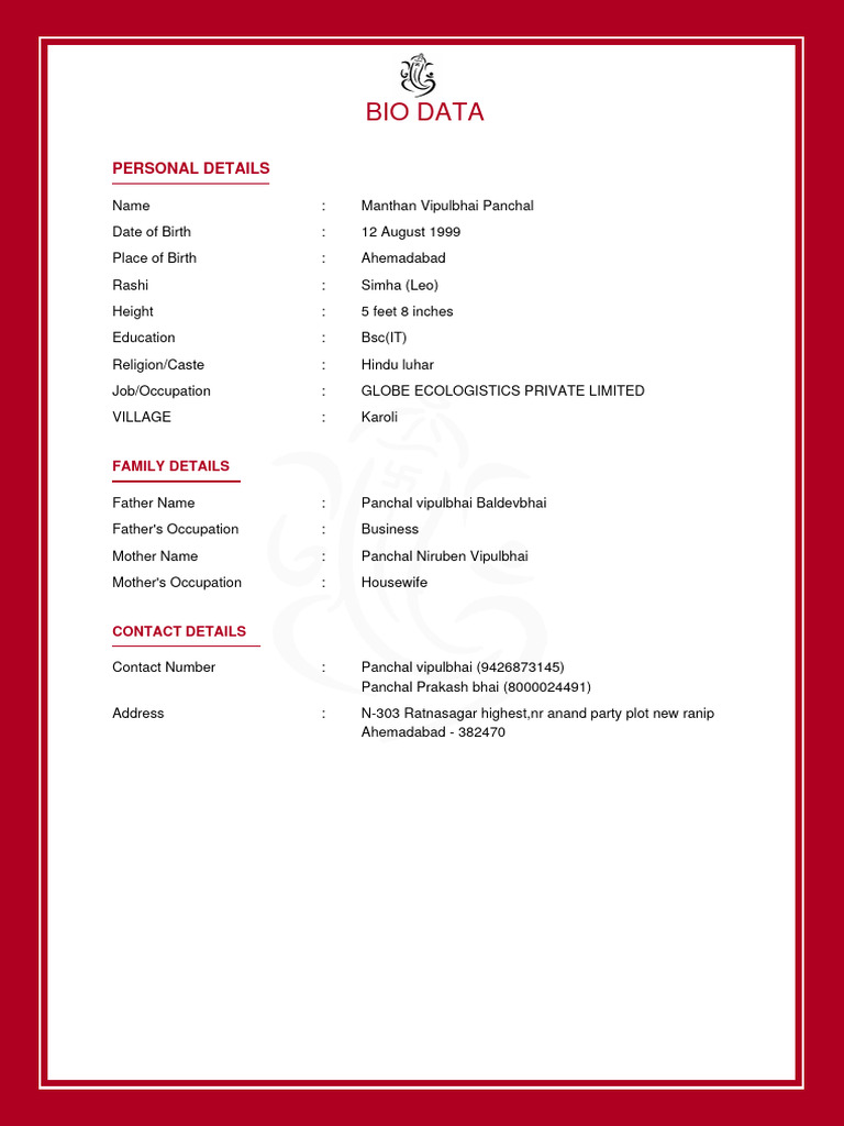 Manthanpanchal Biodata | PDF