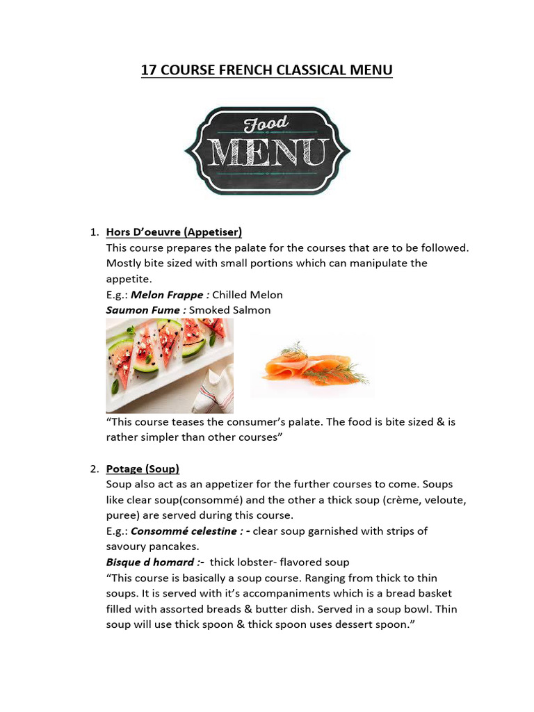 17 Course French Classical Menu | PDF | Hors D'oeuvre | Salad