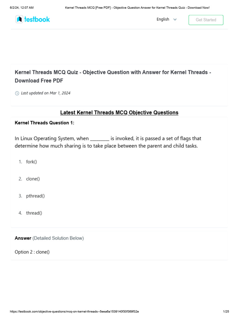 Kernel Threads MCQ (Free PDF) - Objective Question Answer For Kernel ... Kernel Threads MCQ (Free PDF) - Objective Question Answer For Kernel ...