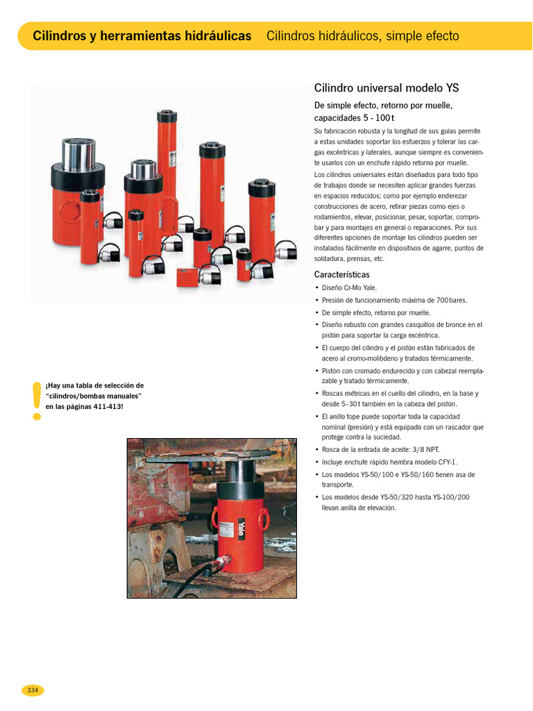 Ficha Técnica Cilindros Hidráulicos de Simple Efecto Yale | PDF | Pistón | Ingeniería mecánica