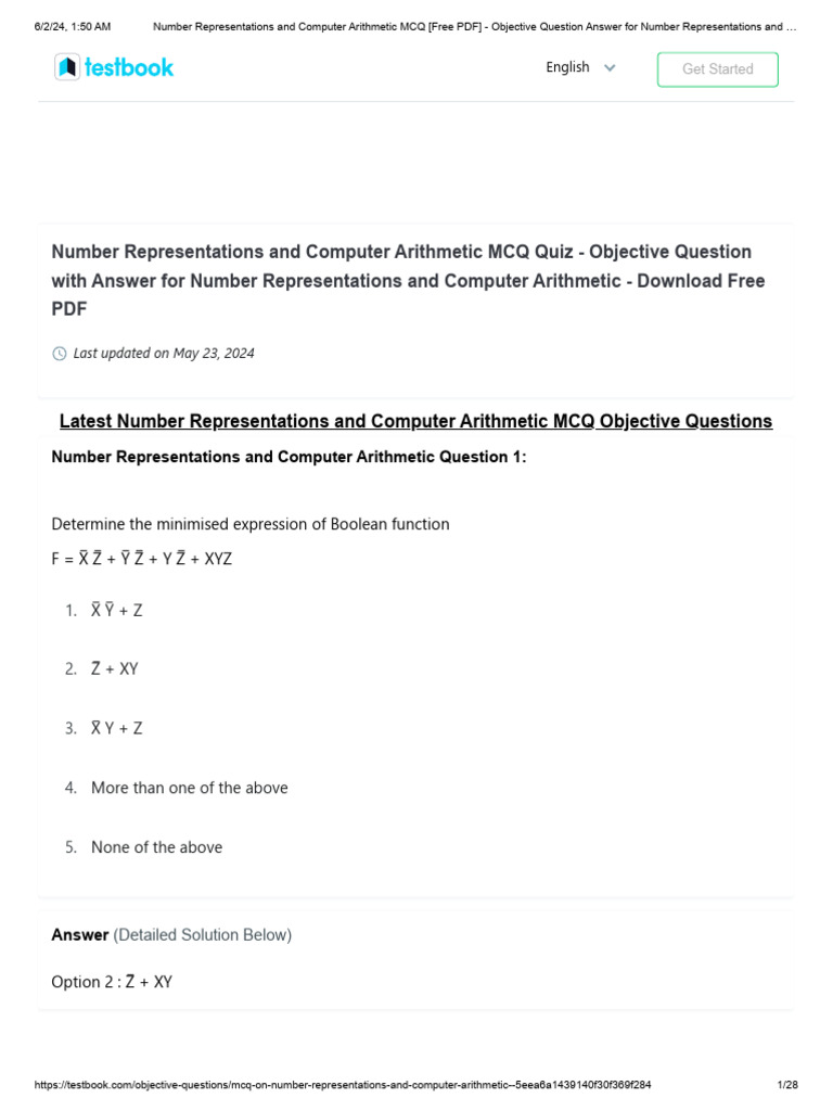 Number Representations and Computer Arithmetic MCQ (Free PDF) - Objective Question Answer For ...