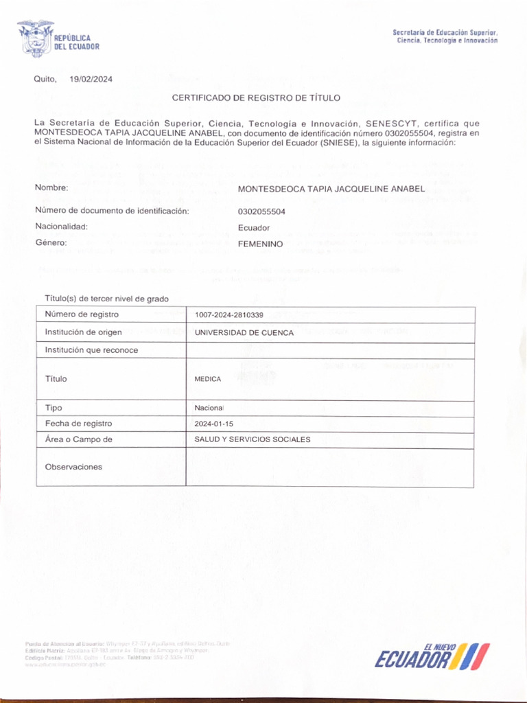 Certificado de registro de título | PDF