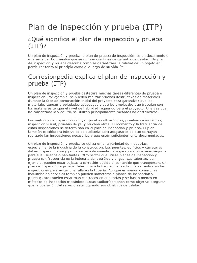Plan de Inspección y Prueba | PDF