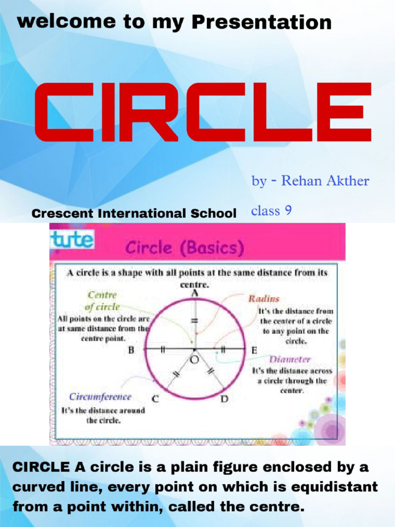 Presentation Class 9 Circle. by.......... (Rehan) | PDF