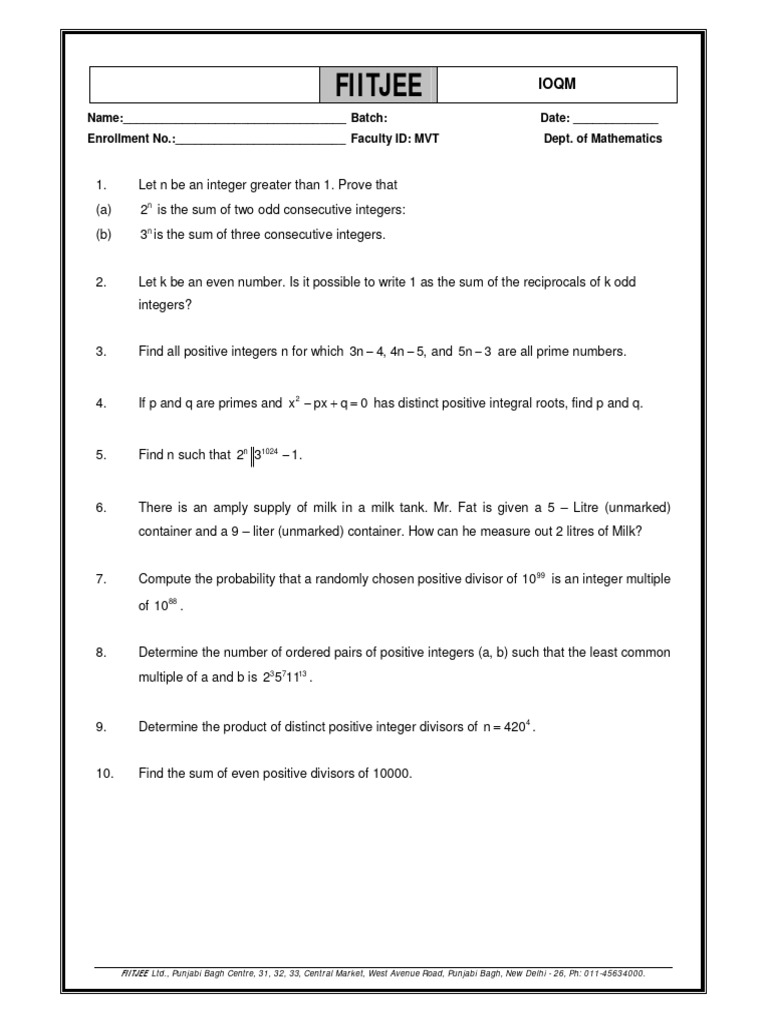 IOQM Questions | PDF