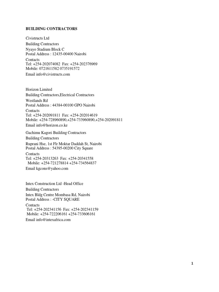 Building Contractors | Download Free PDF | Nairobi | Business