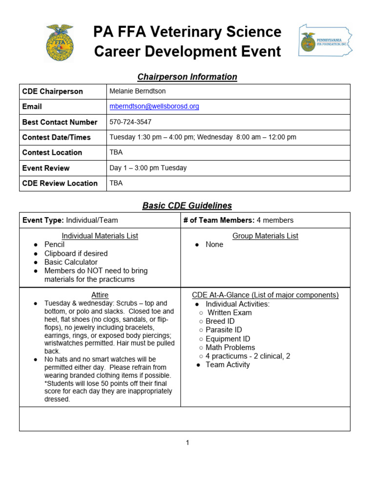 Veterinary Science CDE Rules Template 24 2 | PDF