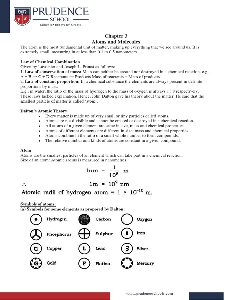 Notes-Atoms and Molecules | PDF | Ion | Chemical Compounds