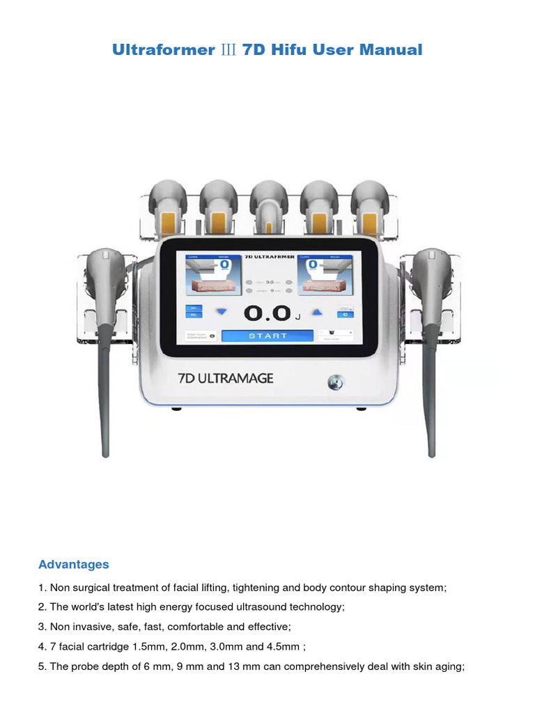 Portable 7D Hifu User Manual (Ultraformer 3) | PDF | Skin | Wrinkle