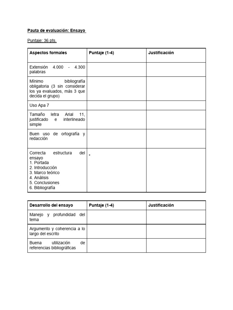 Pauta de Evaluacion Ensayo 2024 | PDF