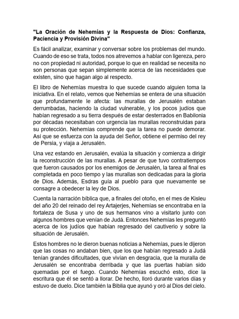 Bosquejo Completo La Oración de Nehemías y La Respuesta de Dios | PDF ...