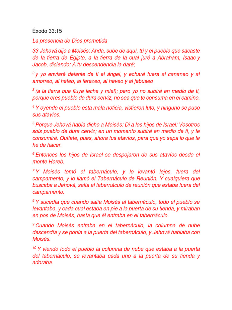 Éxodo 33 La Presencia de Dios | PDF | Moisés | Libro del éxodo