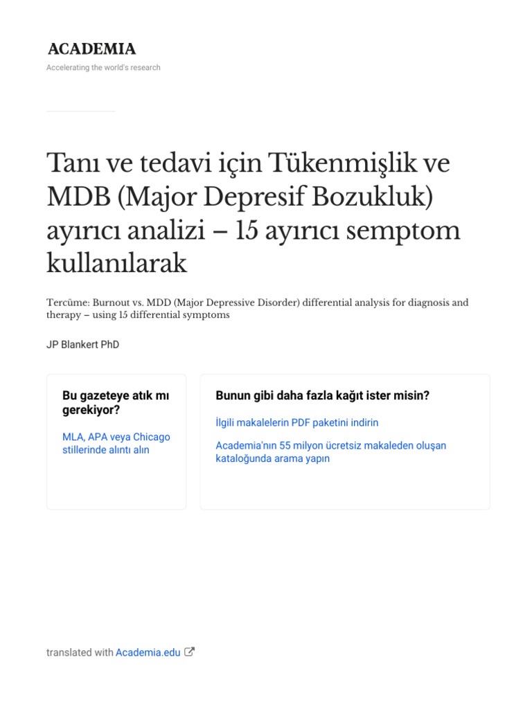 Burnout Vs MDD Major Depressive Disorder Differential Analysis For ...