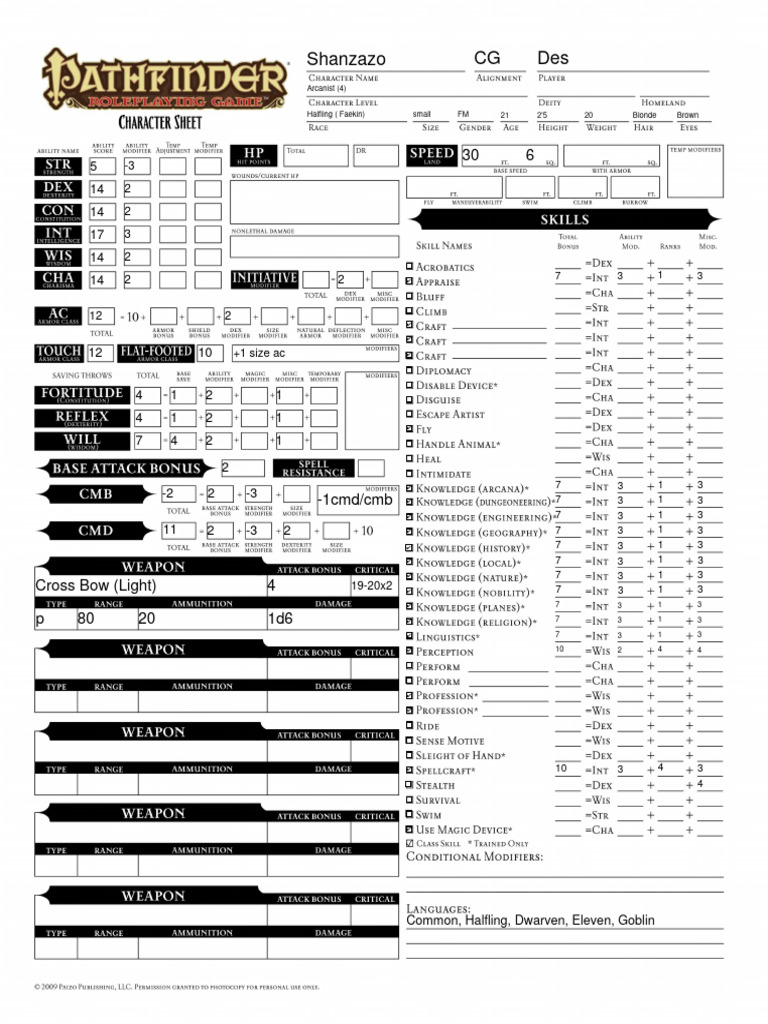 Editable Pathfinder Character Sheet | PDF | Role Playing Games | Role ...