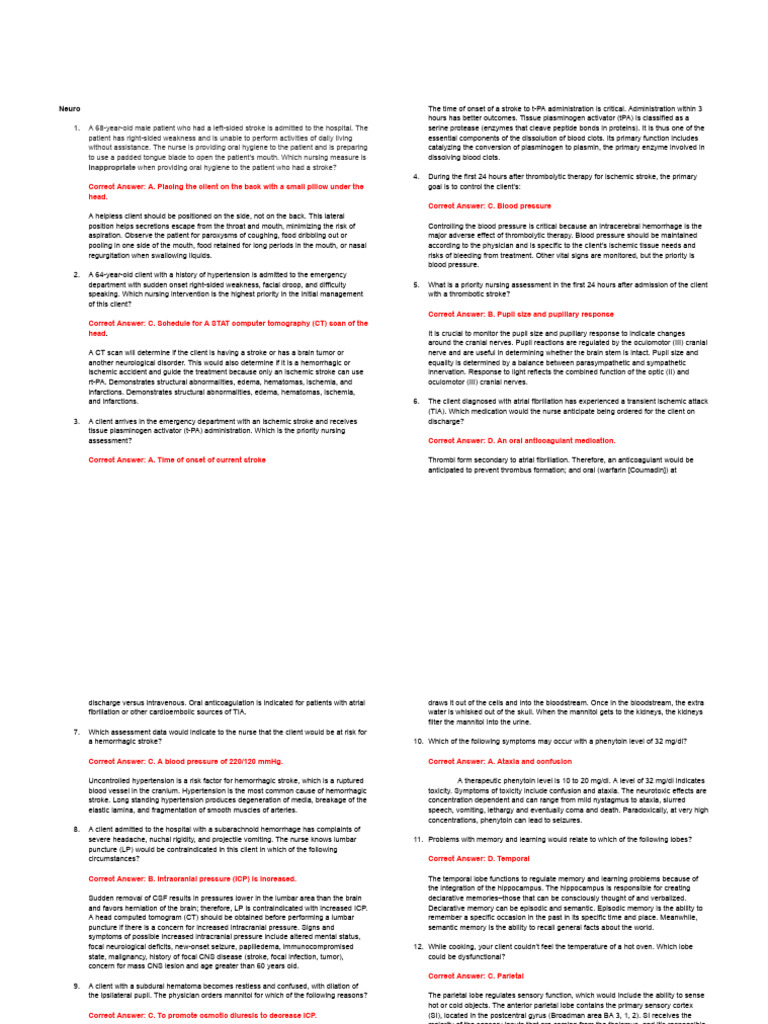 Sample Questions PDF | PDF | Stroke | Ischemia