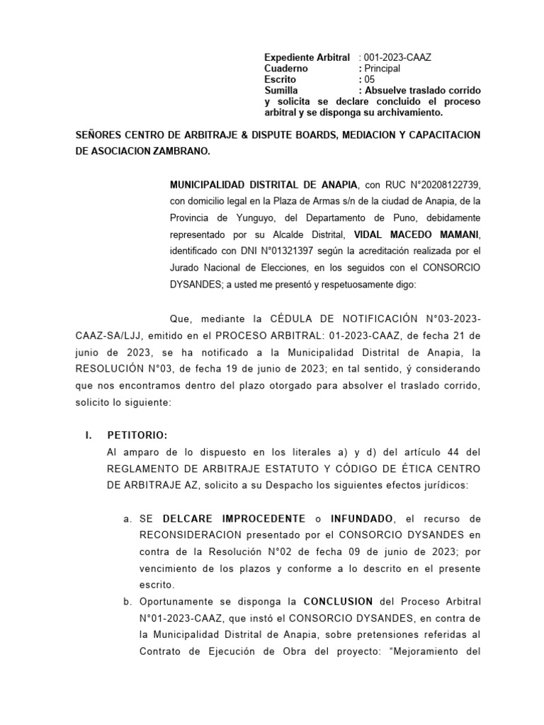 Absolución de Traslado - Concusion Del Proceso y Archivamiento ...