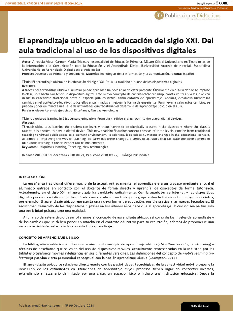 El Aprendizaje Ubicuo en La Educación Del Siglo XXI | PDF | Tecnologia ...