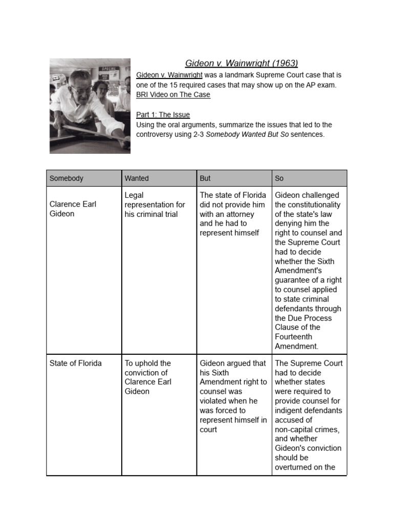 Gideon v. Wainwright: Right to Counsel | PDF | Sixth Amendment To The ...