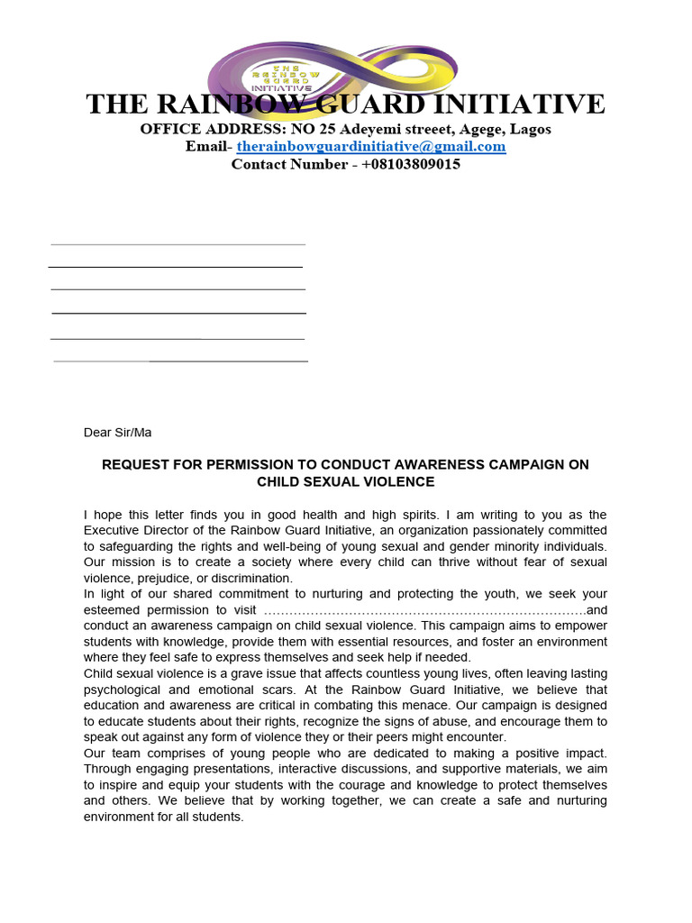 Trgi Letter of Request To Schools | PDF | Violence | Sexual Violence