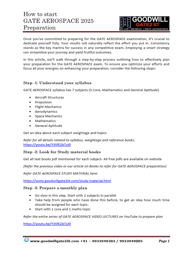 GATE Aerospace 2025 Preparation Guide | PDF | Aerospace