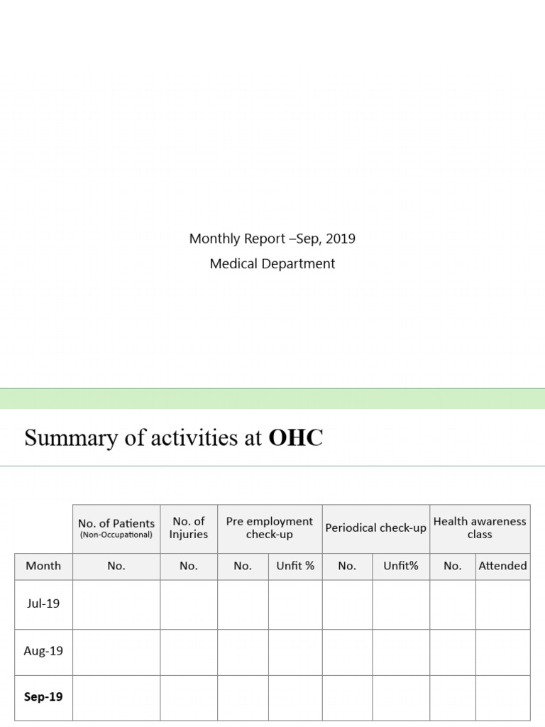 OHC Monthly Health Report - Sep 2019 | PDF | Health Care | Medicine