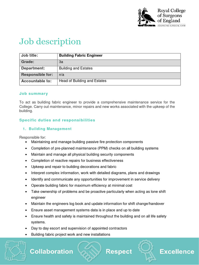 Job Description Building Fabric Engineer | PDF | Safety