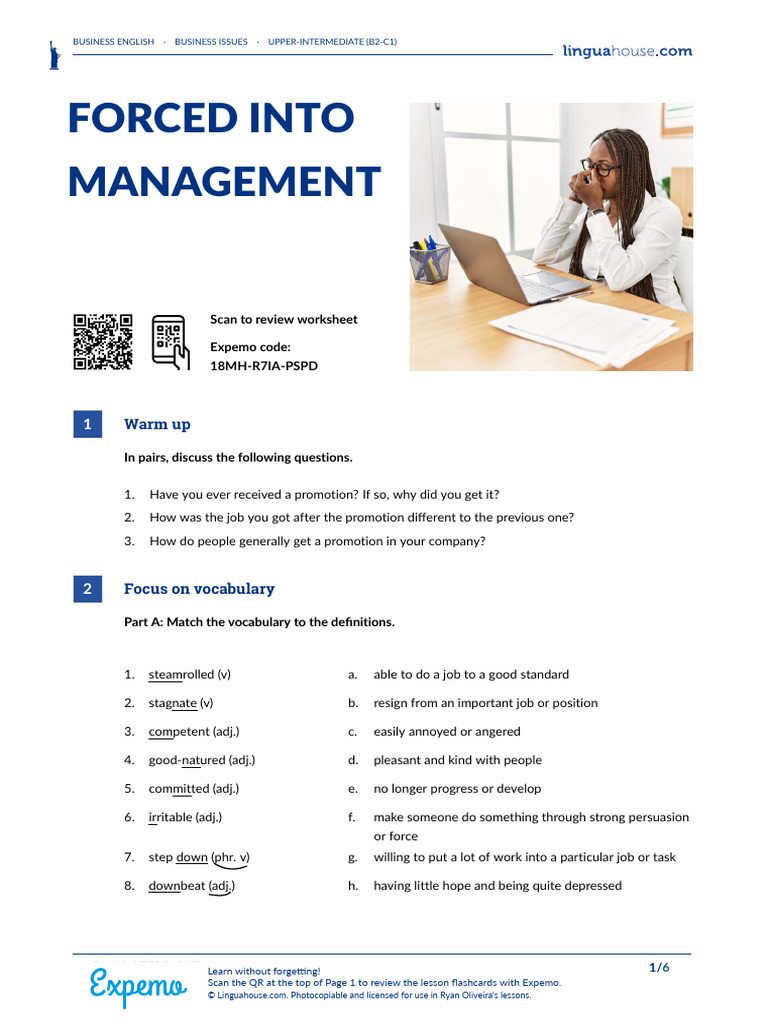 Forced Into Management American English Student | PDF | Vocabulary