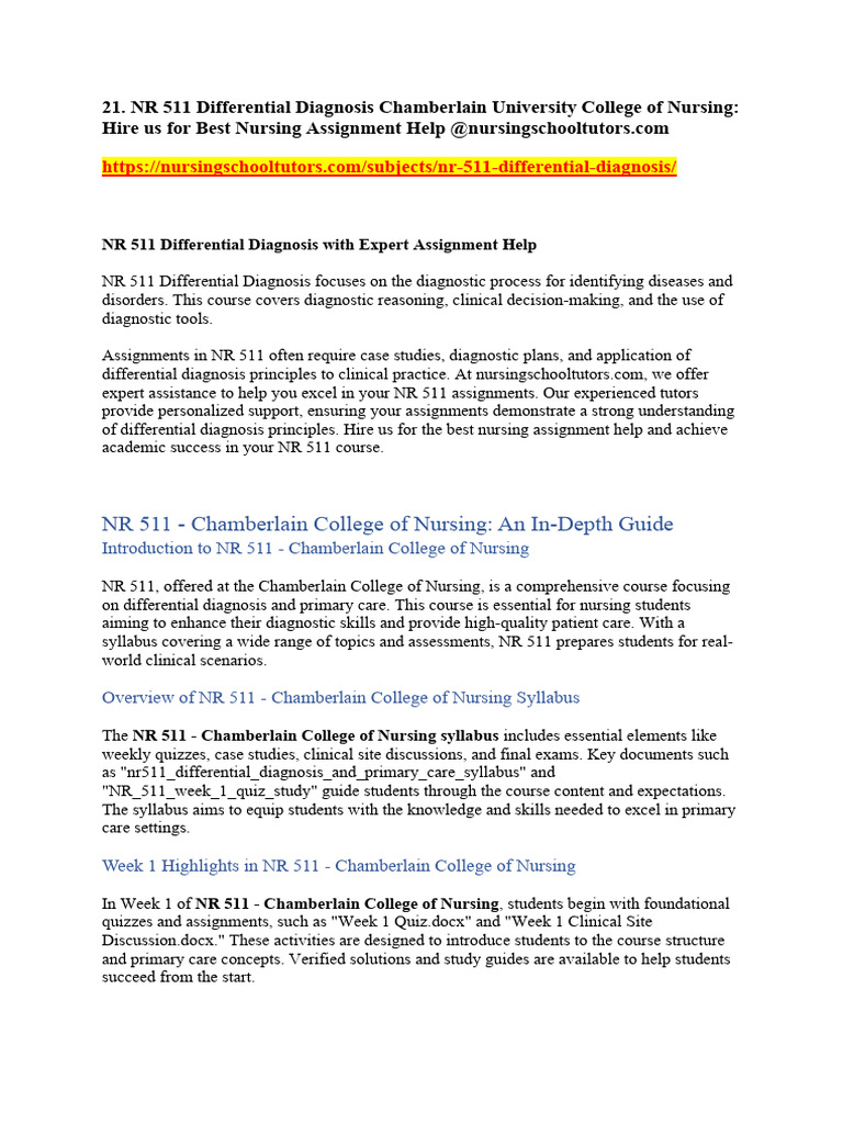 NR 511 Differential Diagnosis Overview | PDF | Nursing | Medical Diagnosis