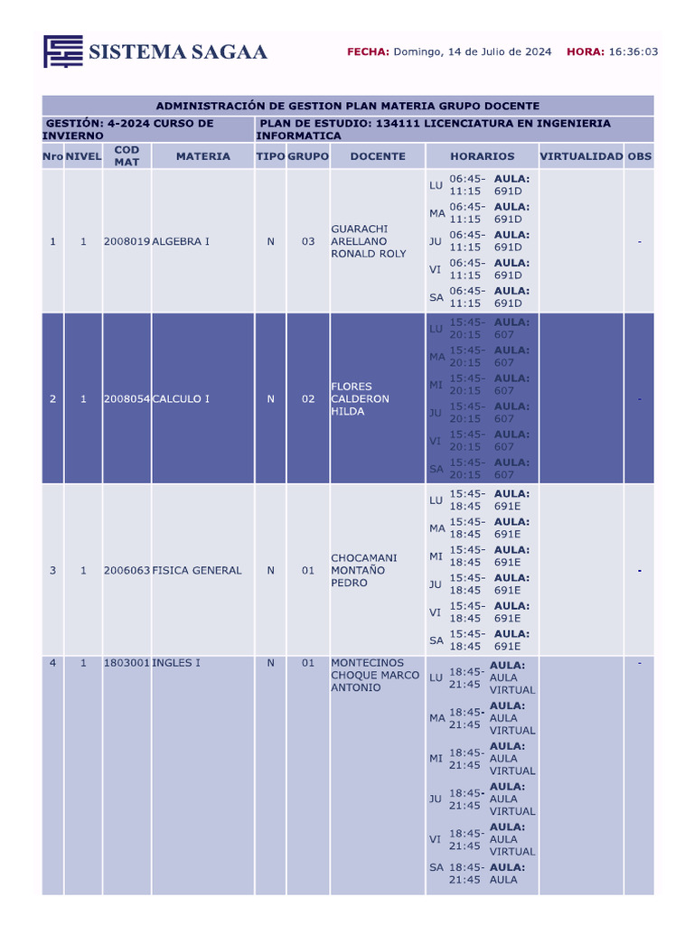 Horarios ING Informatica v3 | PDF