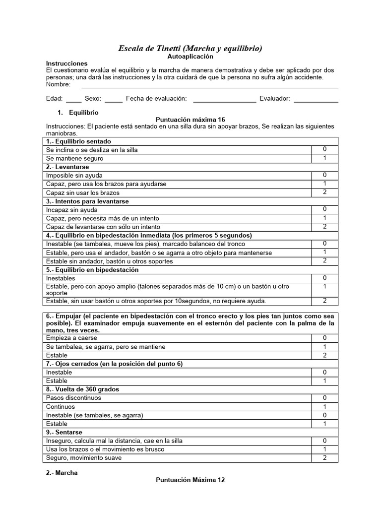 Escala de Tinetti: Evaluación de Marcha y Equilibrio | PDF