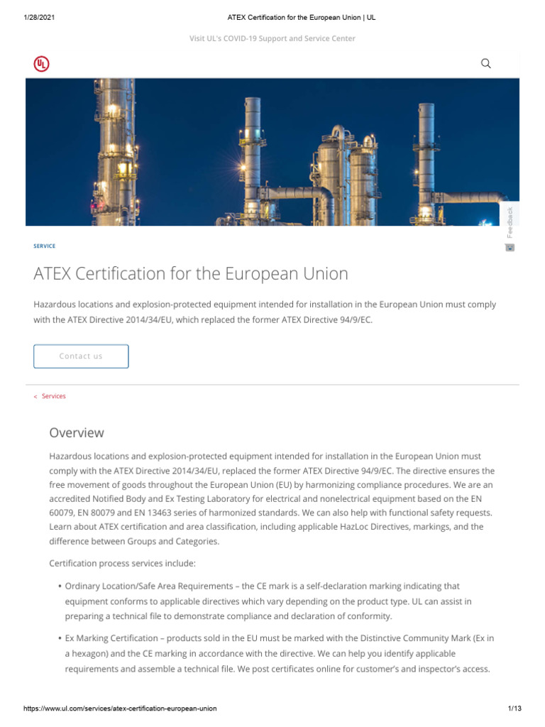 UL - ATEX Certification For The European Union - UL | PDF | Safety | European Union