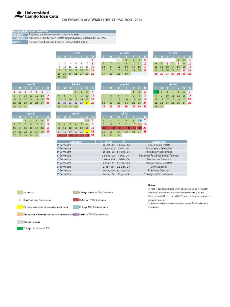Calendario Academico - 2023-2024 Primera Ed | PDF