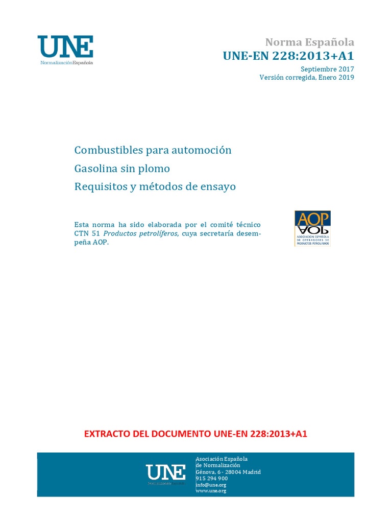 Norma UNE-EN 228: Gasolina sin plomo | PDF | Petróleo | Gasolina