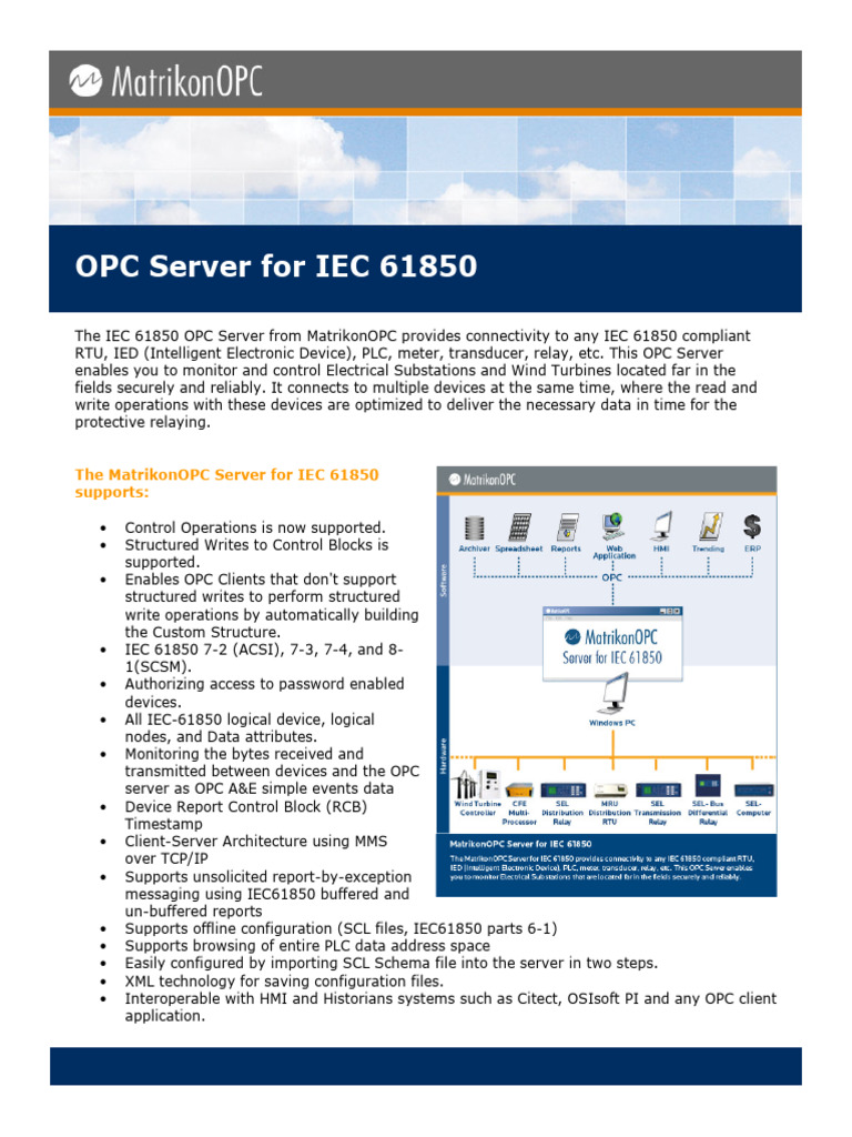 MatrikonOPC Server For IEC 61850 Datasheet | PDF | Transmission Control Protocol | Programmable ...