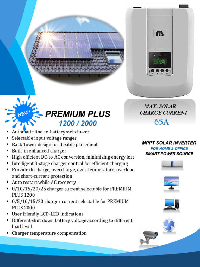 Premium Plus Solar Inverter Specs | PDF | Battery Charger | Power Inverter