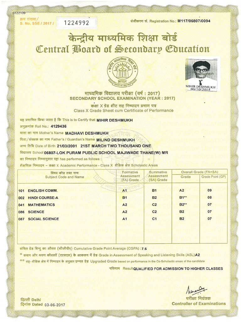 Scanned 10th Marksheet | PDF