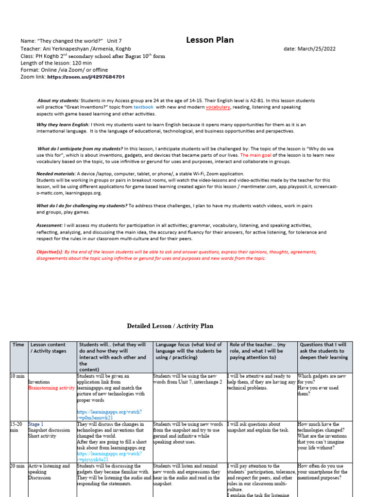 Lesson Plan: Textbook | PDF | Vocabulary | Word