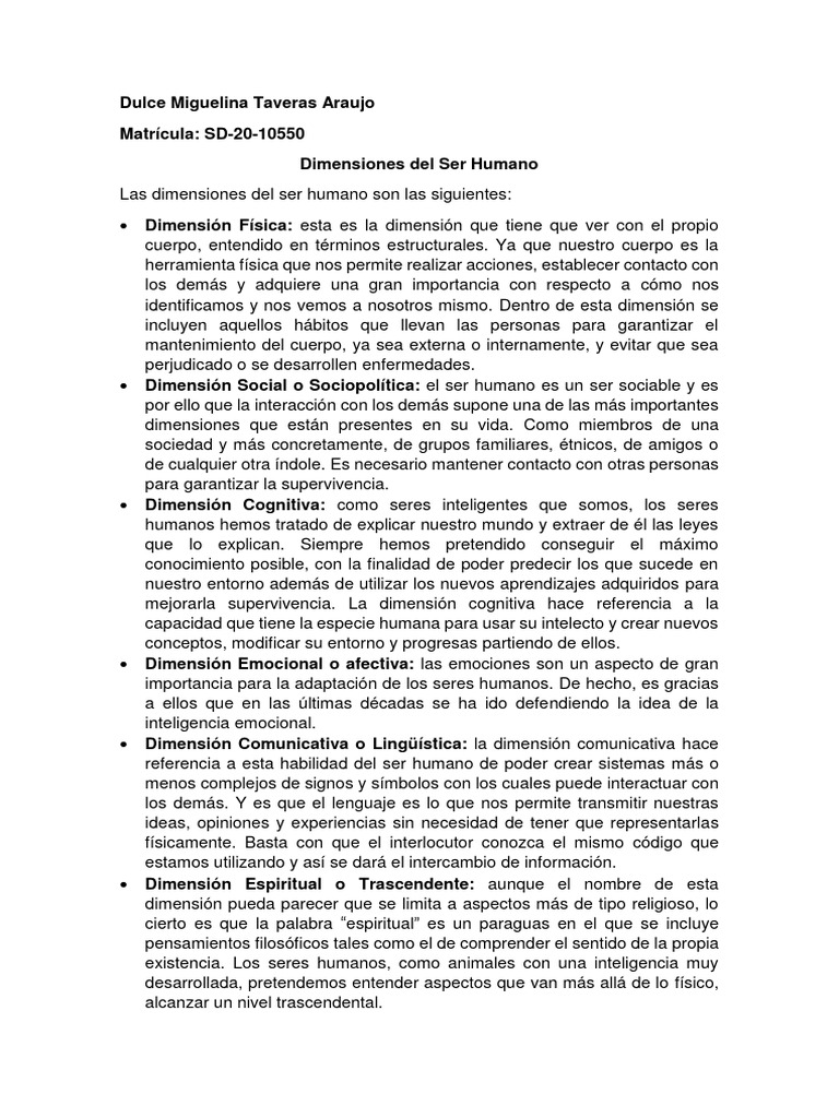 Dimensiones Del Ser Humano - Dulce Taveras SD-20-10550 | PDF | Humano ...