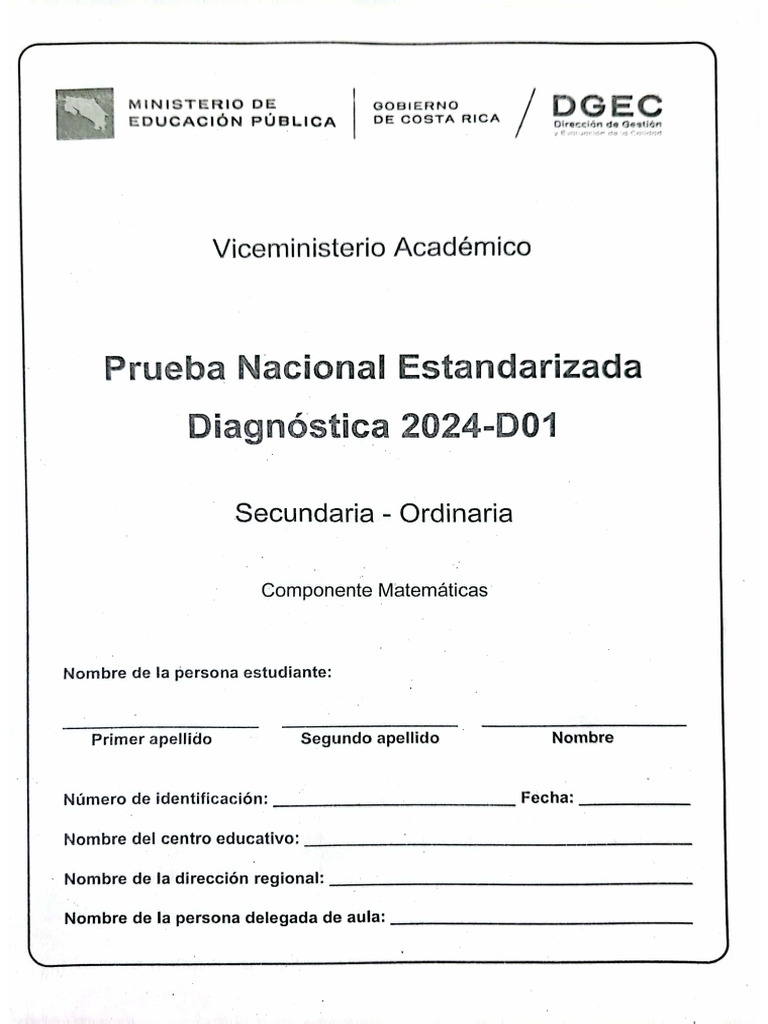 Prueba Nacional Estandarizada 2024 Diagnostica Diurna | PDF