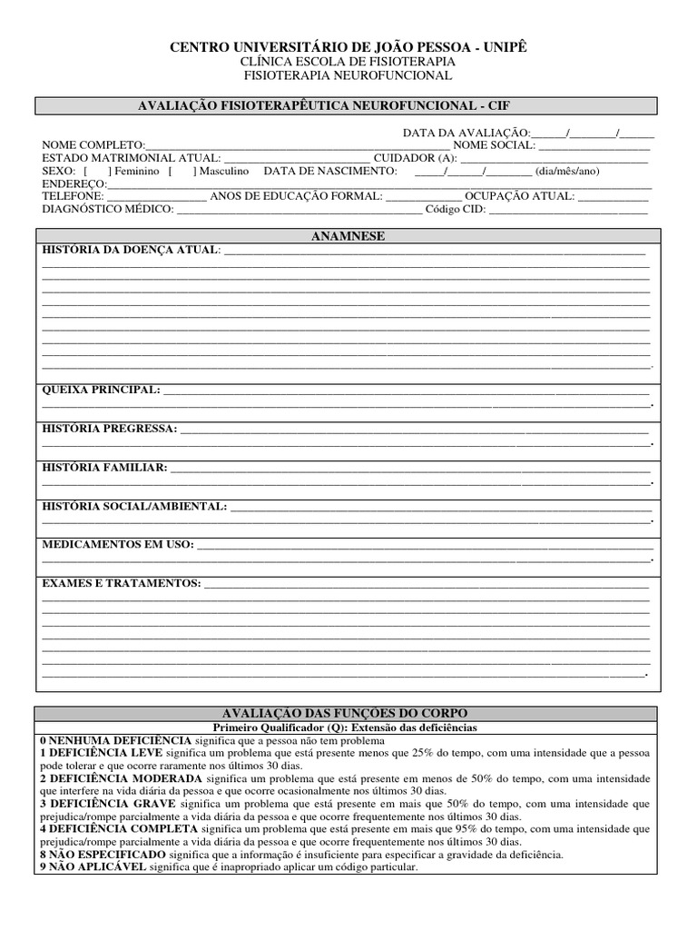 Ficha Cif Neurofuncional - 2024.1 | PDF | Músculo | Sistema nervoso