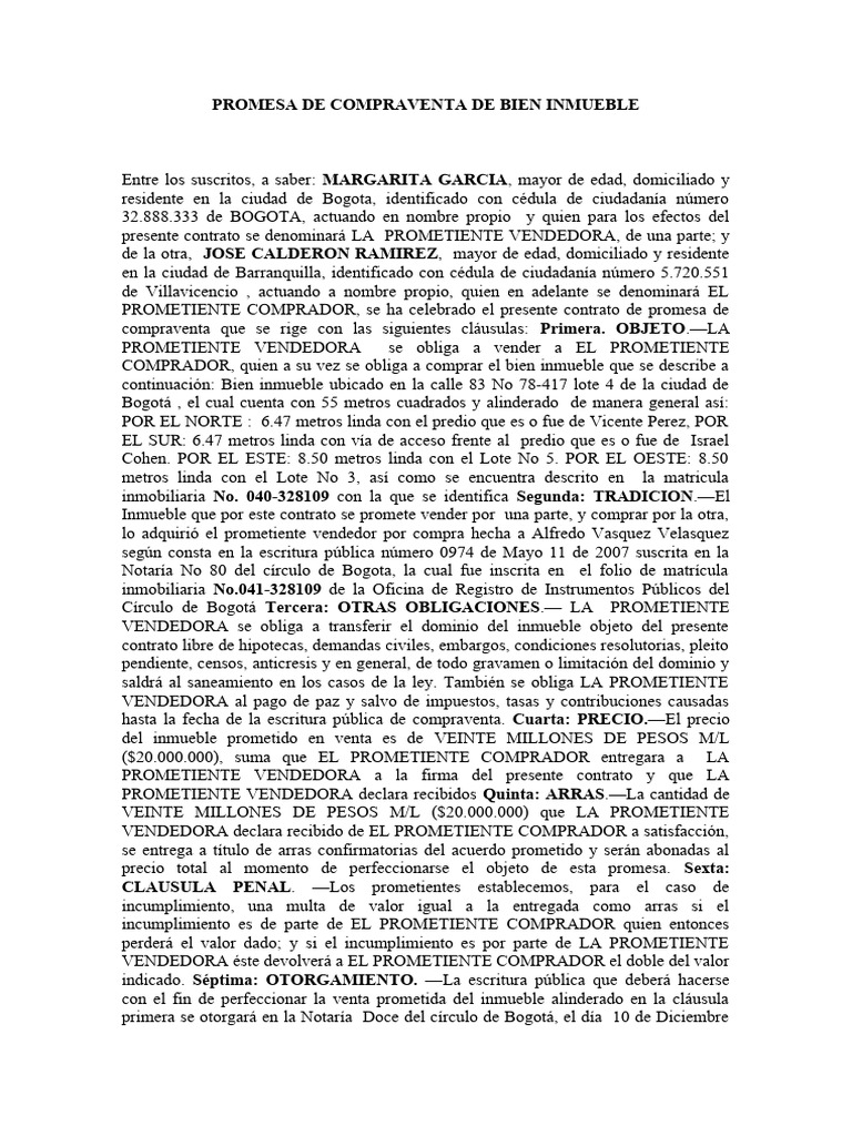 Contrato de Promesa de Compra Venta. | PDF | Derecho contractual